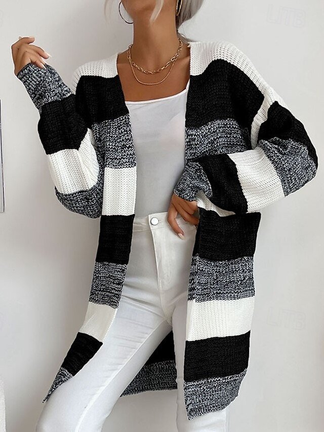 Stylish Colour Block Open Front Cardigan